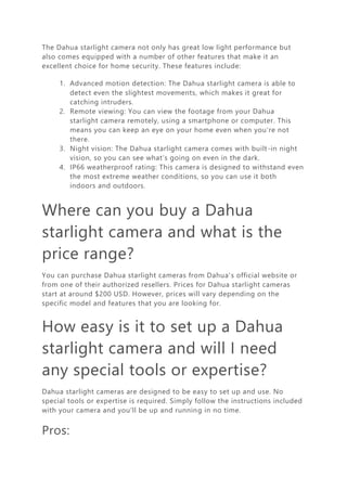 Dahua starlight camera technology. | DOCX