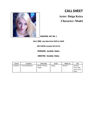Daiga Call Sheet | DOCX