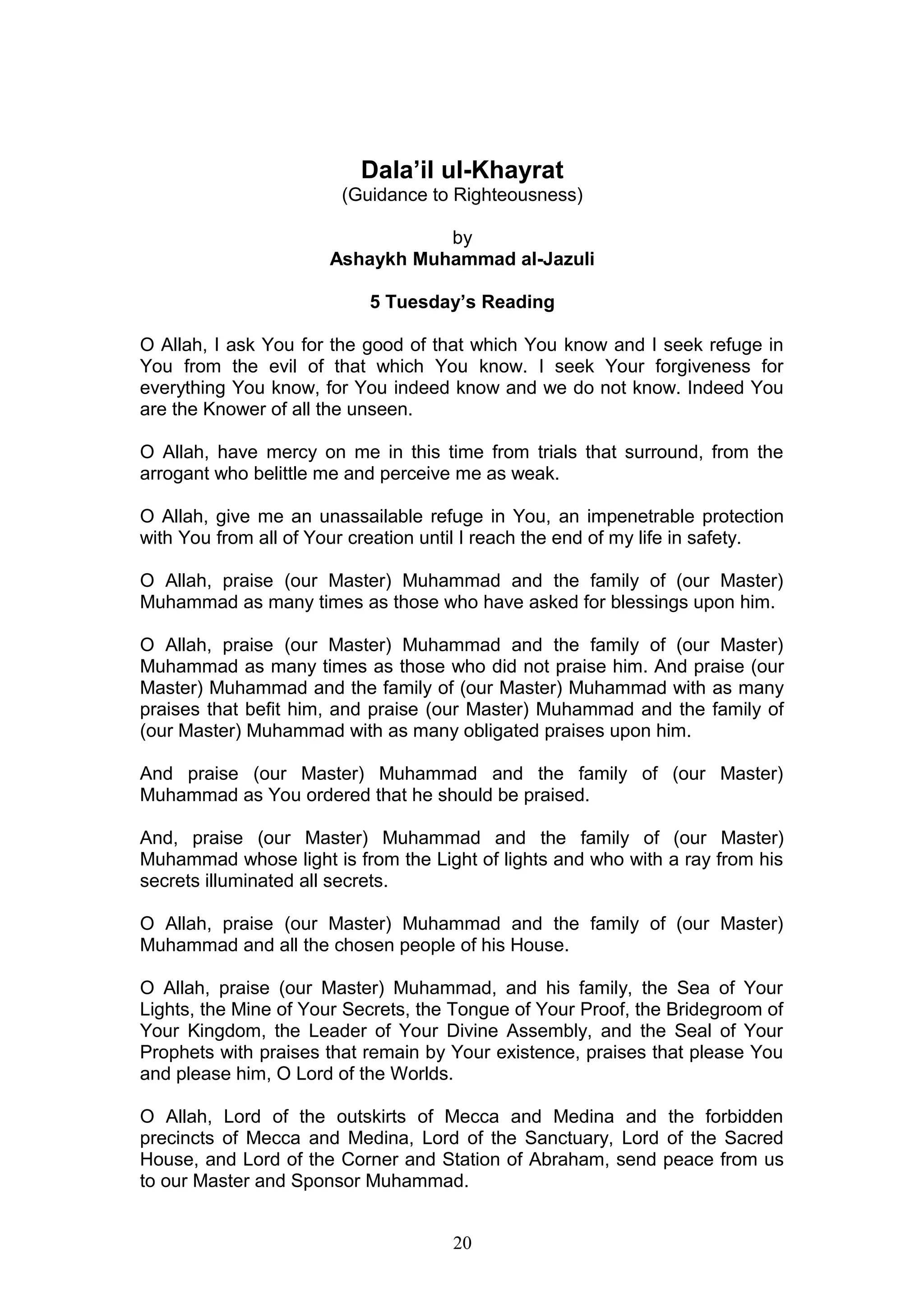 The English poem of praising the Prophet by Jazuli known as Dalail | PDF