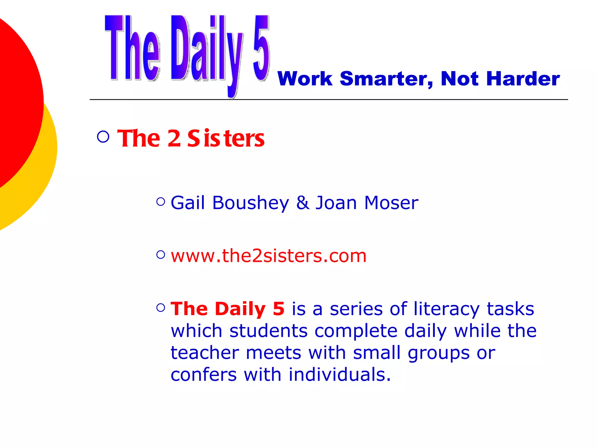 Daily 5 power point - Presentation/Summary by Susan Tegen | PPT