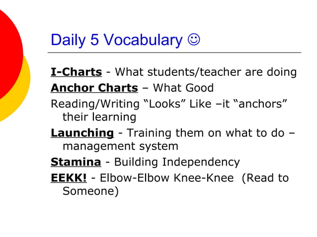 Daily 5 power point - Presentation/Summary by Susan Tegen | PPT