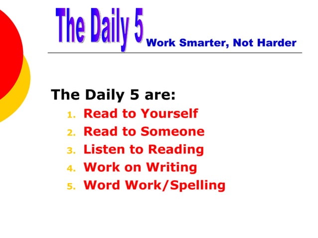 Daily 5 power point - Presentation/Summary by Susan Tegen | PPT