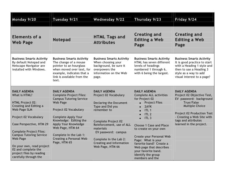 Daily agenda project 02 creating and editing a web page