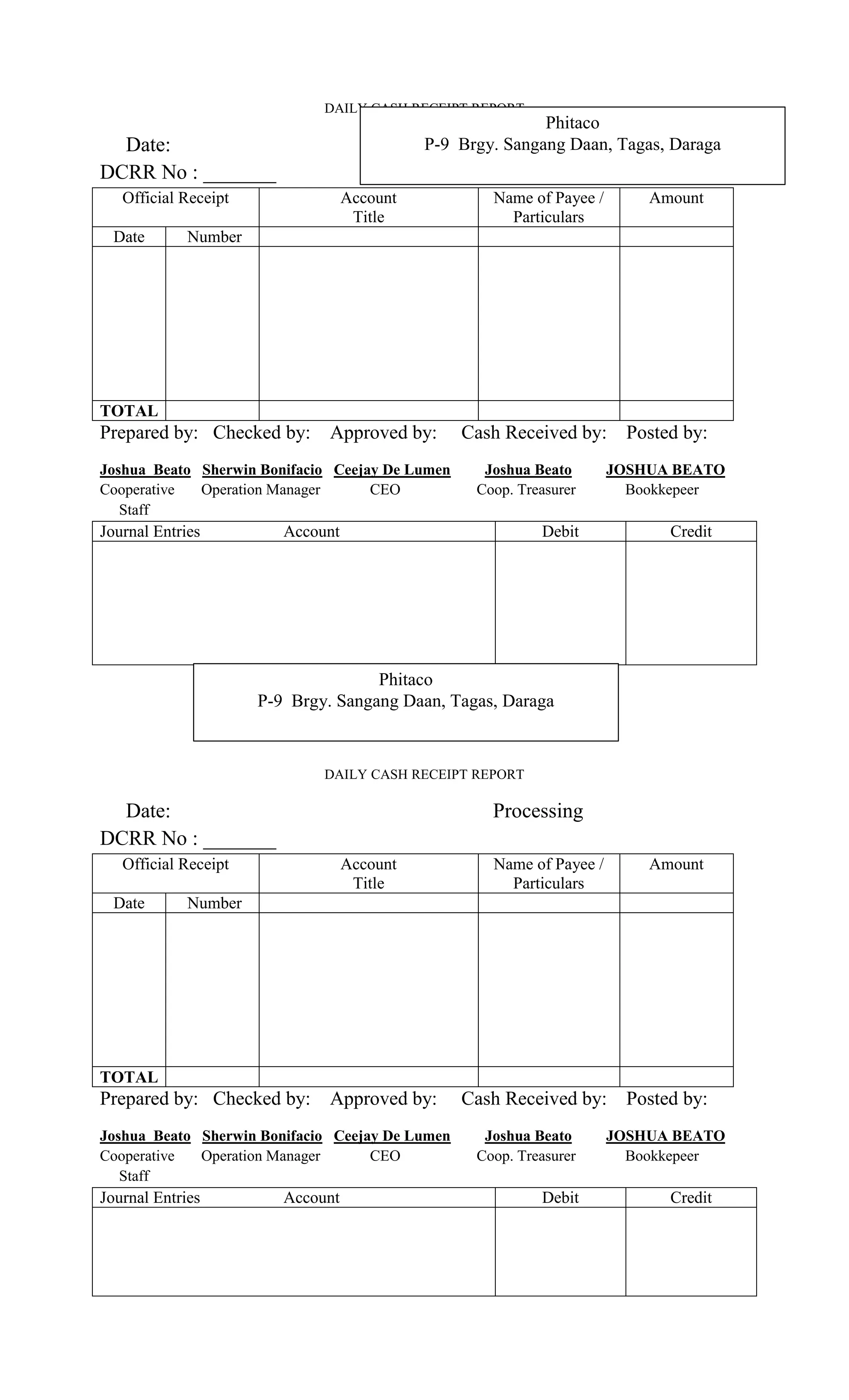 Daily Cash Receipt Report Format for Business | DOCX