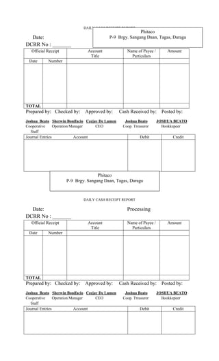 Daily Cash Receipt Report Format for Business | PDF