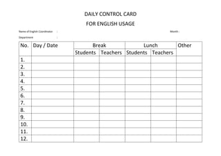 DAILY CONTROL CARD.docx | Educational Assessment | Education