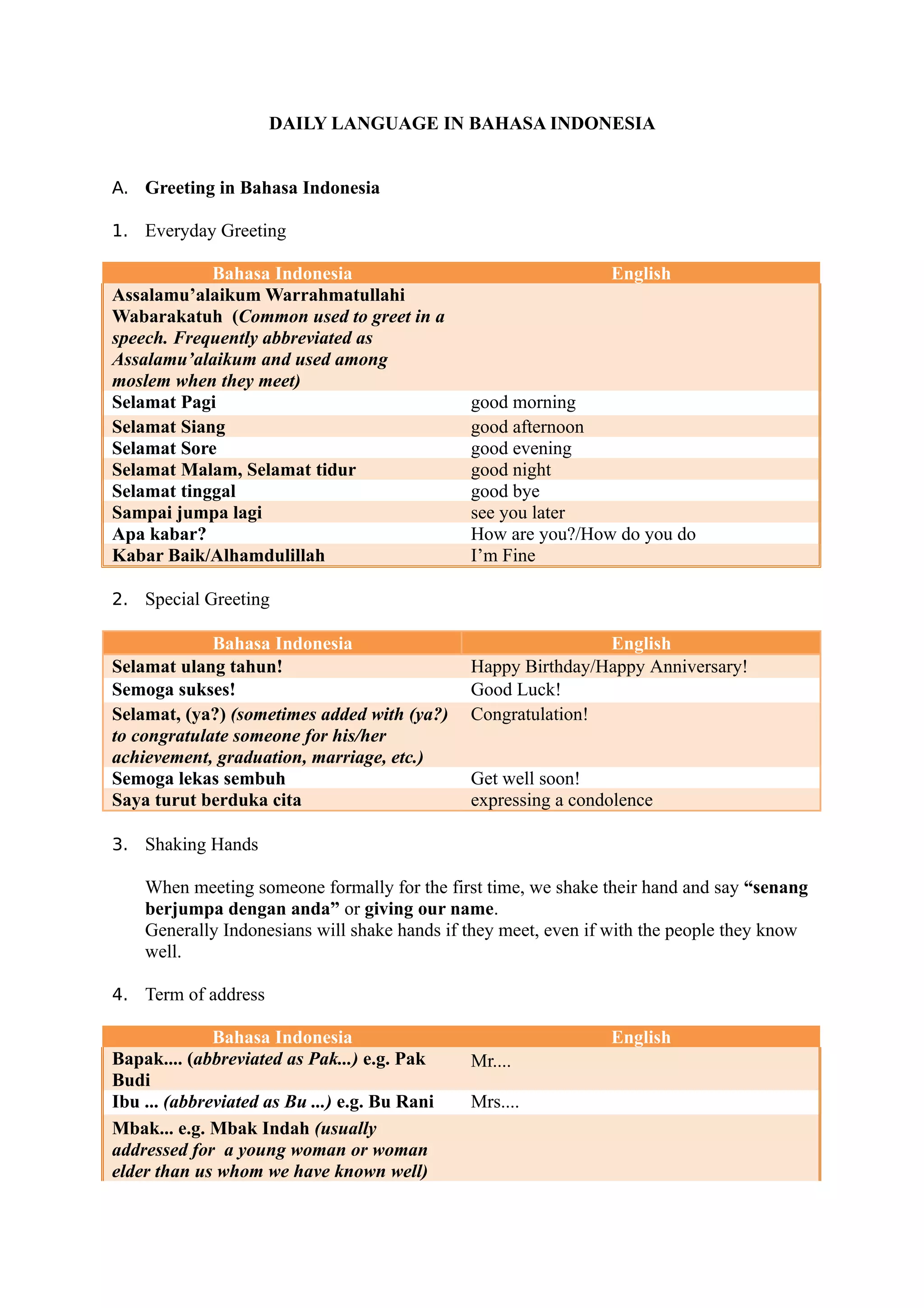 Daily conversation bahasa indonesia | PDF