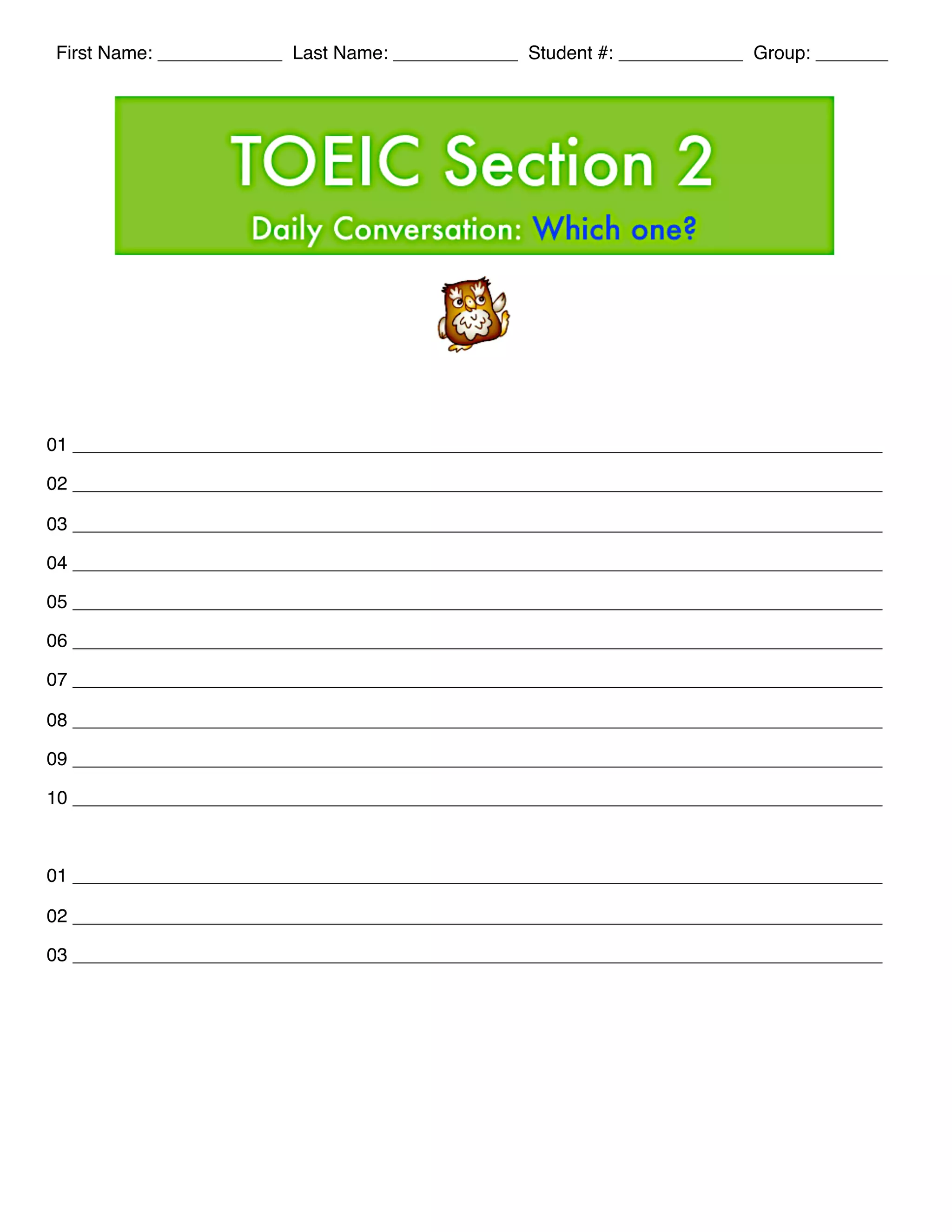 Daily conversation worksheet #3 | PDF