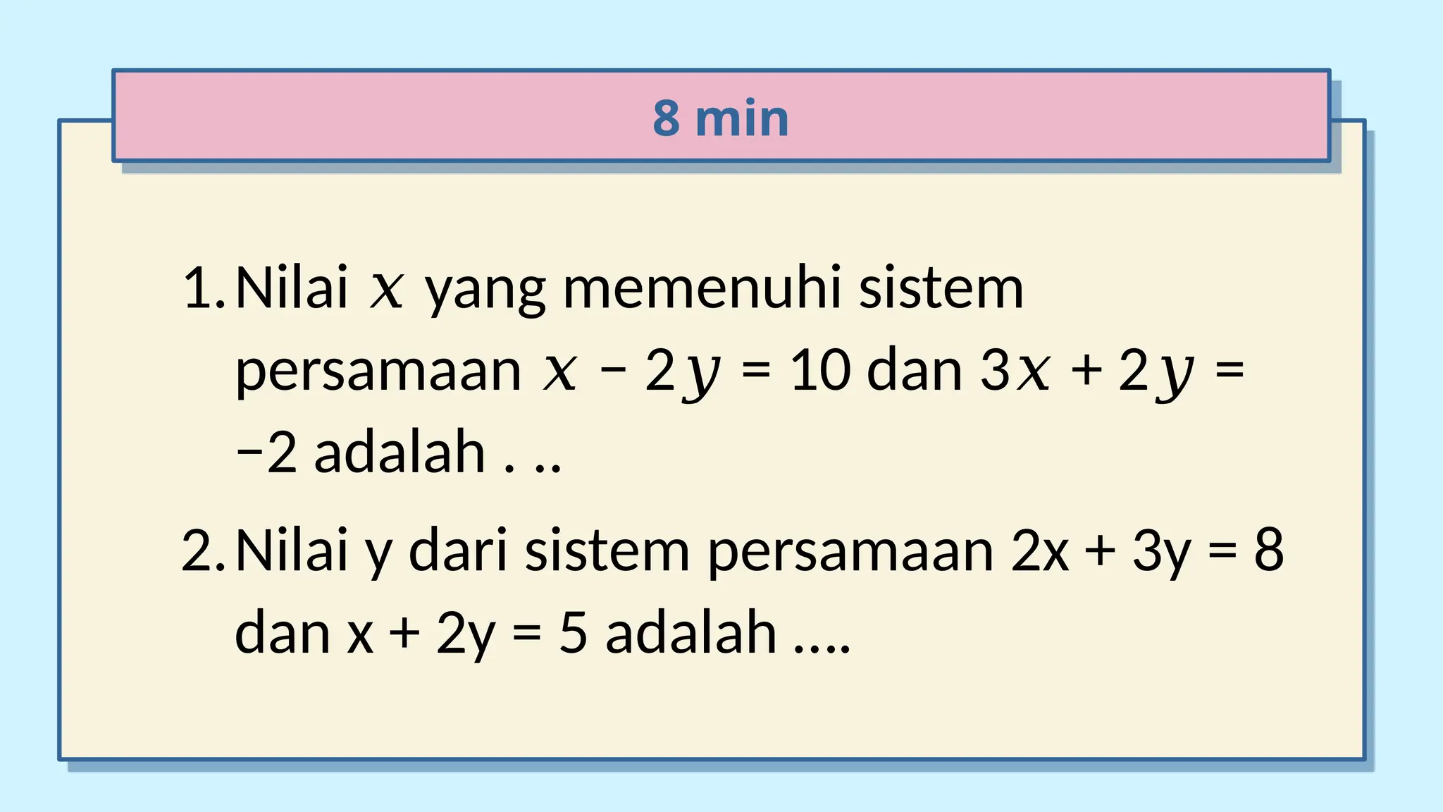 Ulangan Harian Matematika Sistem Persamaan Linier dua Variabel | PPT