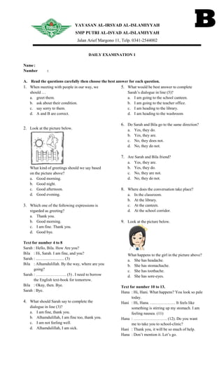 Daily exam chapter 1 and 2 k13-b | PDF