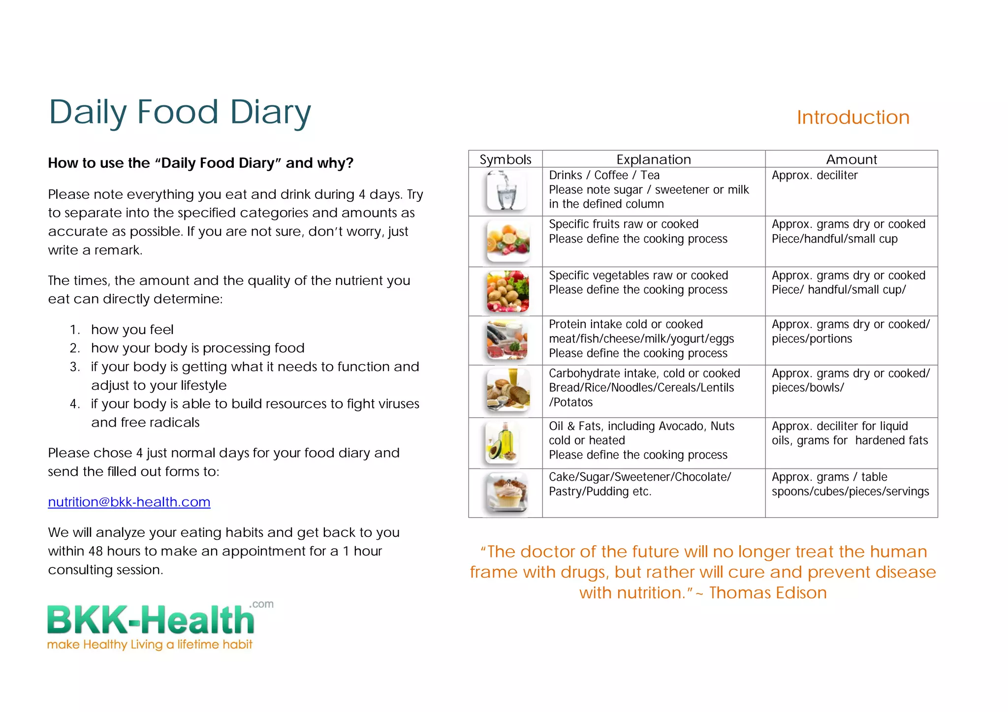 Daily food diary explanation | PDF