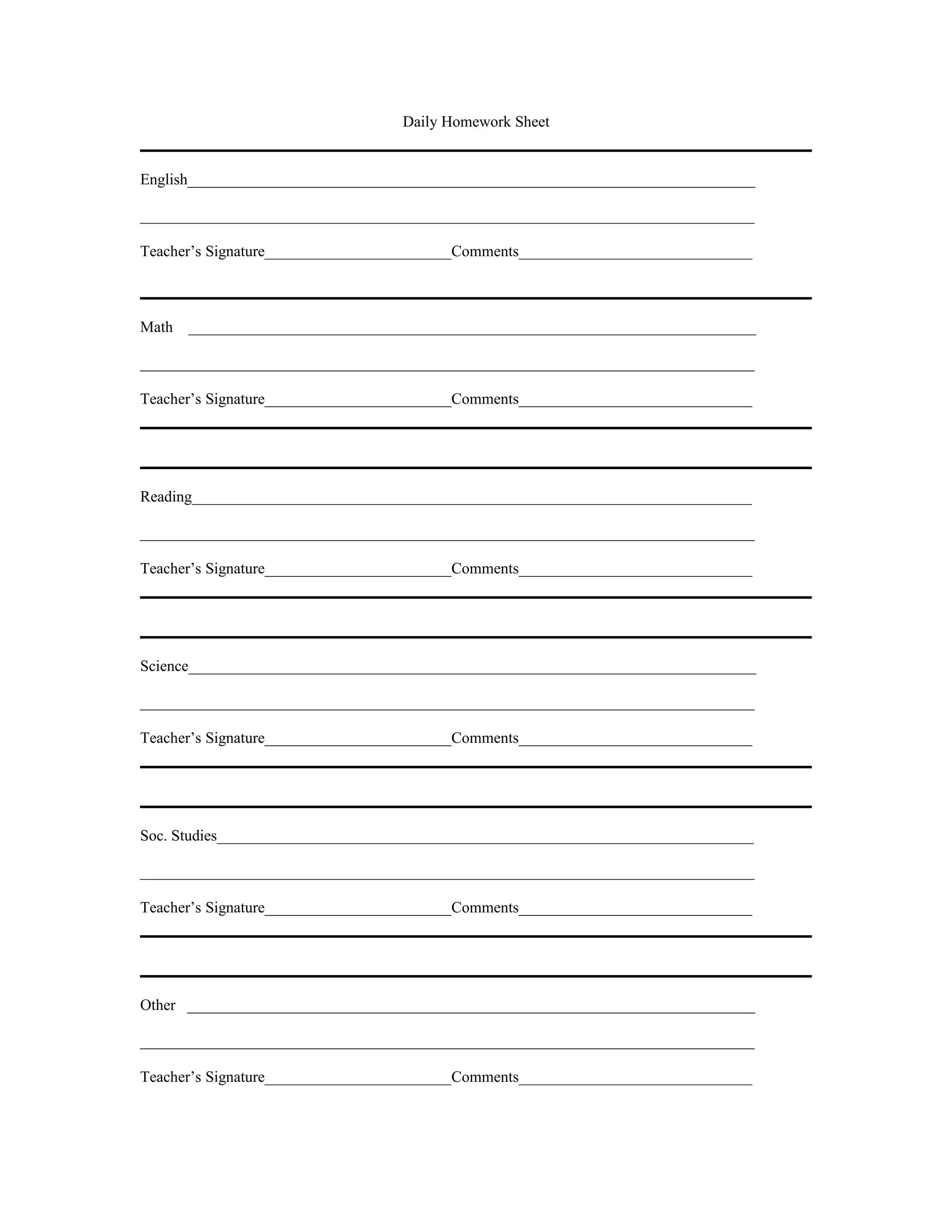 Daily homework sheet | DOC