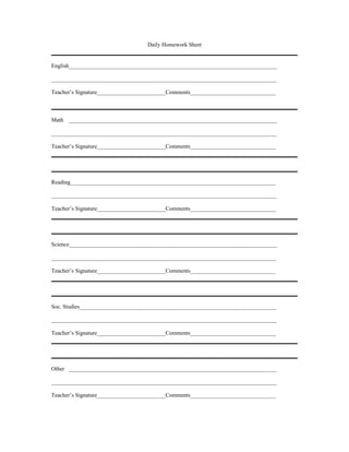 Daily homework sheet | DOC