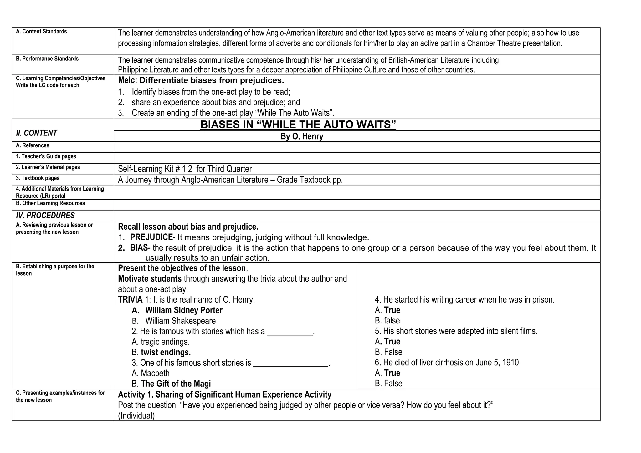 daily lesson log for observation.docx