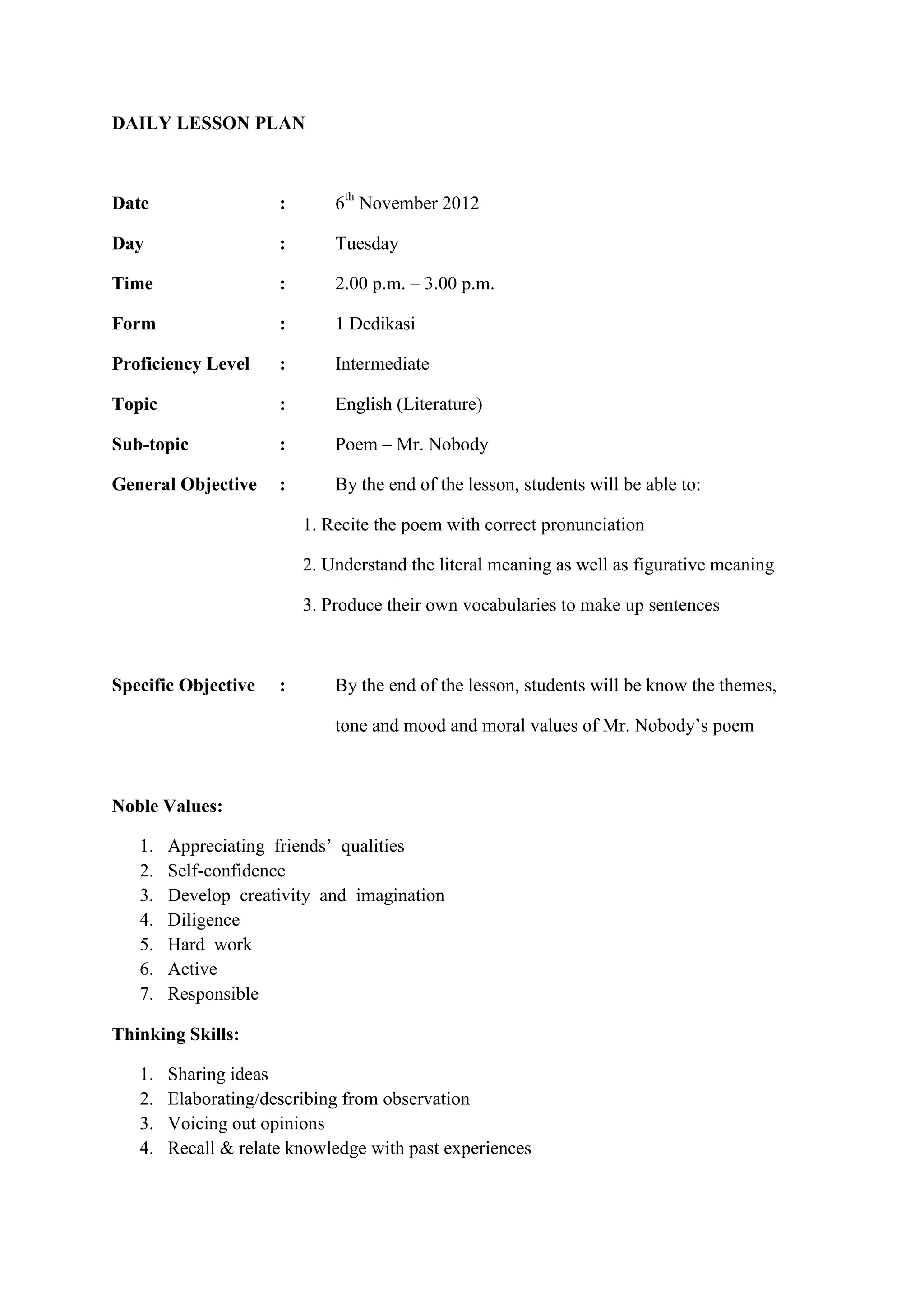 Daily lesson plan | PDF