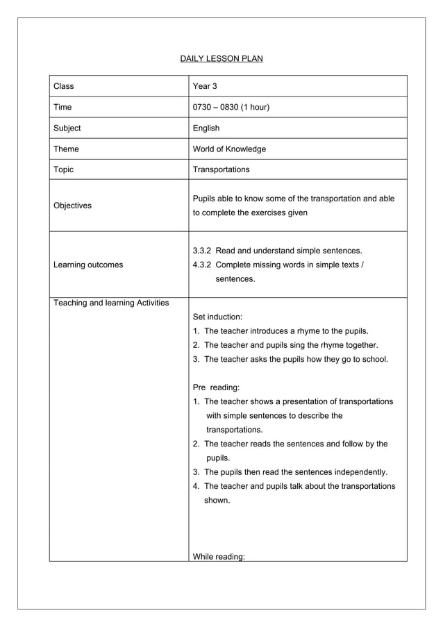Daily lesson plan year 3 | PDF