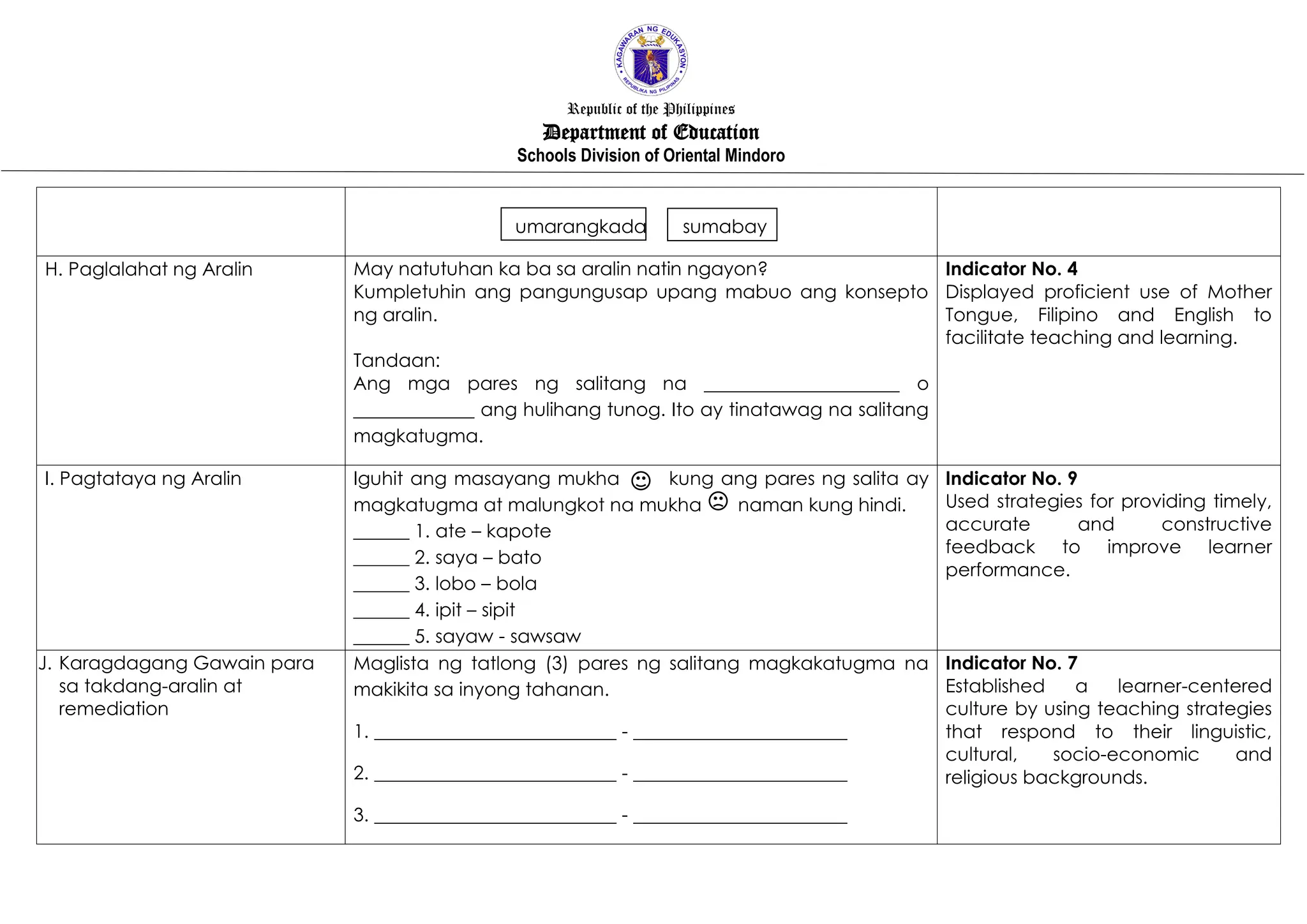 DAILY LESSON PLAN IN FILIPINO 1 - QUARTER 4 - WEEK 1 - MGA SALITANG ...
