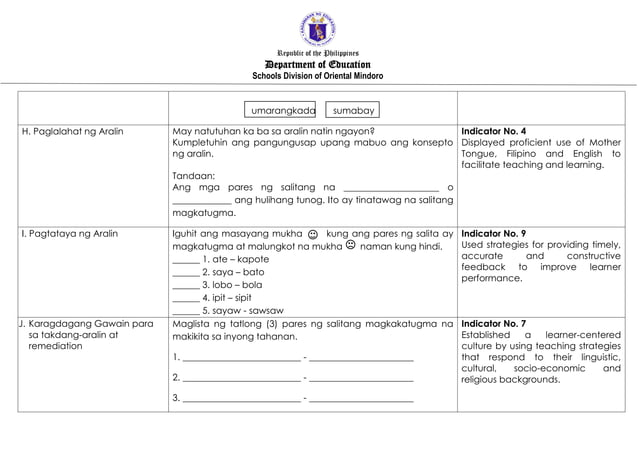DAILY LESSON PLAN IN FILIPINO 1 - QUARTER 4 - WEEK 1 - MGA SALITANG ...