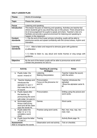 Daily lesson plan year 1 | DOC
