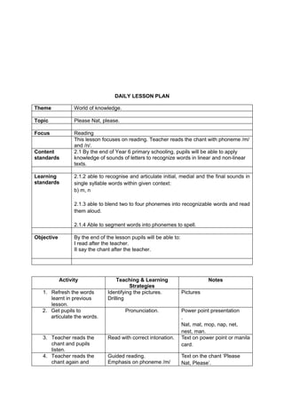 Daily lesson plan year 1 | DOC