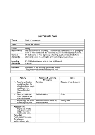 Daily lesson plan year 1 | DOC
