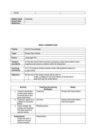 Daily lesson plan year 1 | DOC