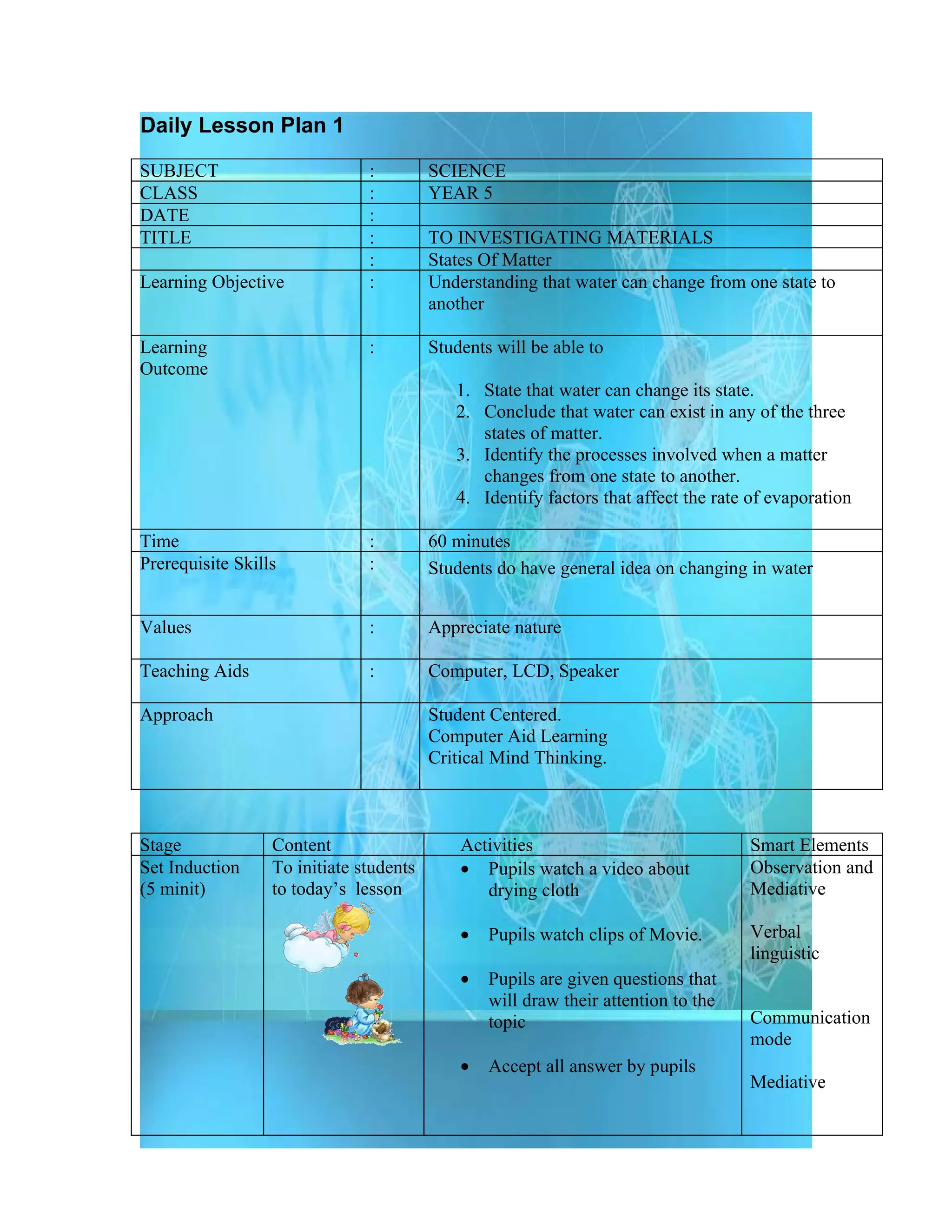 Daily lesson plan y5 | DOC