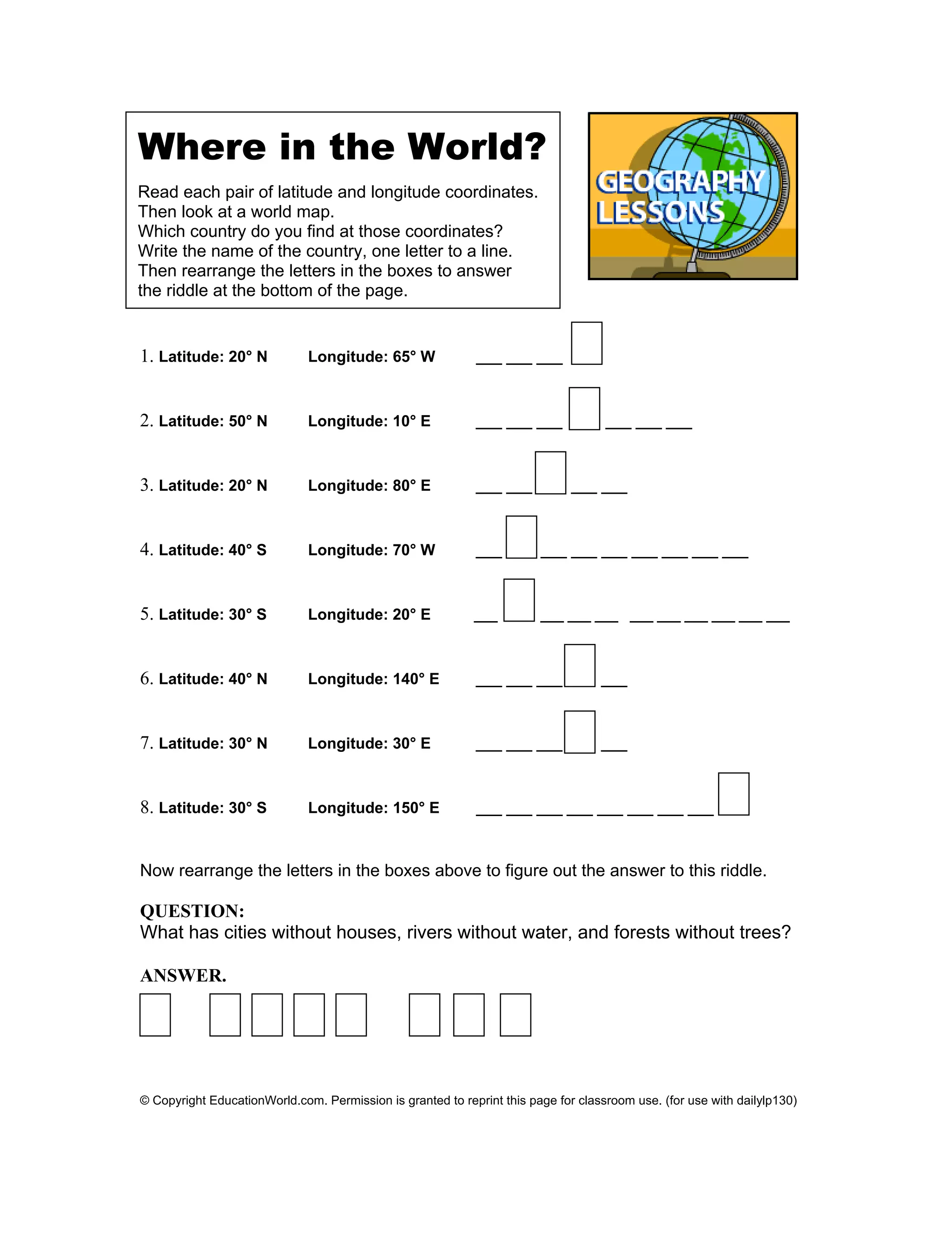 Longitude Latitude Worksheet | PDF
