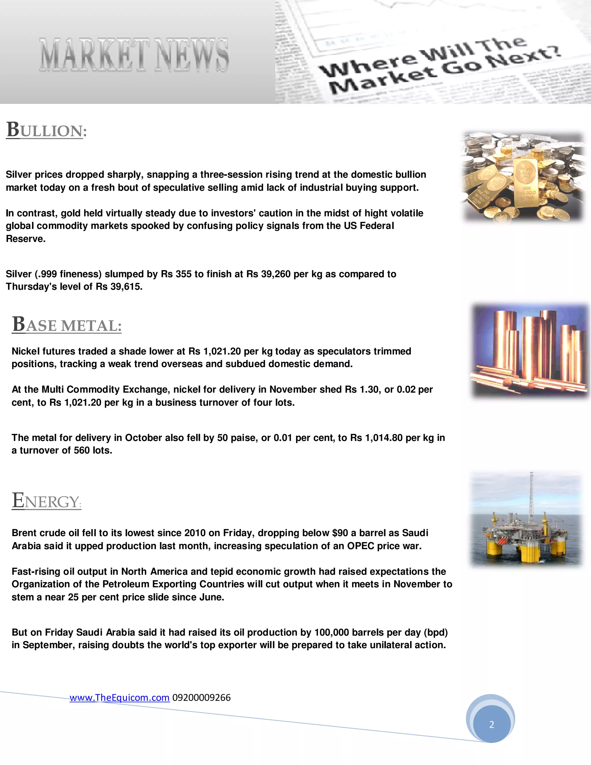 Daily mcx newsletter 13 oct2014 | PDF