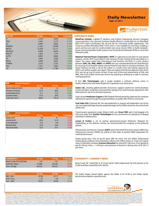 Daily Newsletter - Sep 21, 2011 | PDF