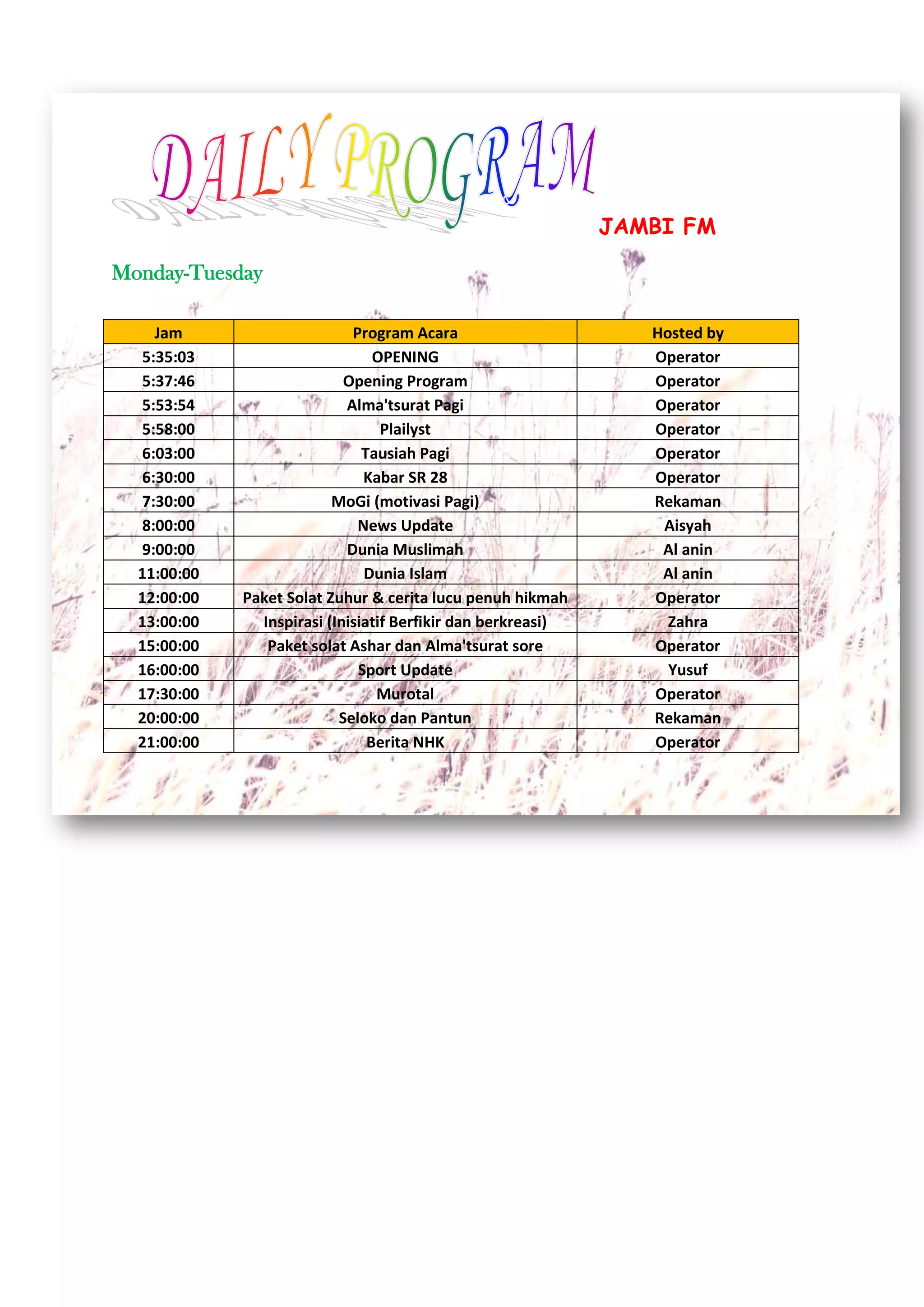 Daily program 1 | DOCX