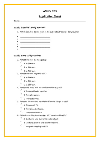 Daily routine session class | DOCX