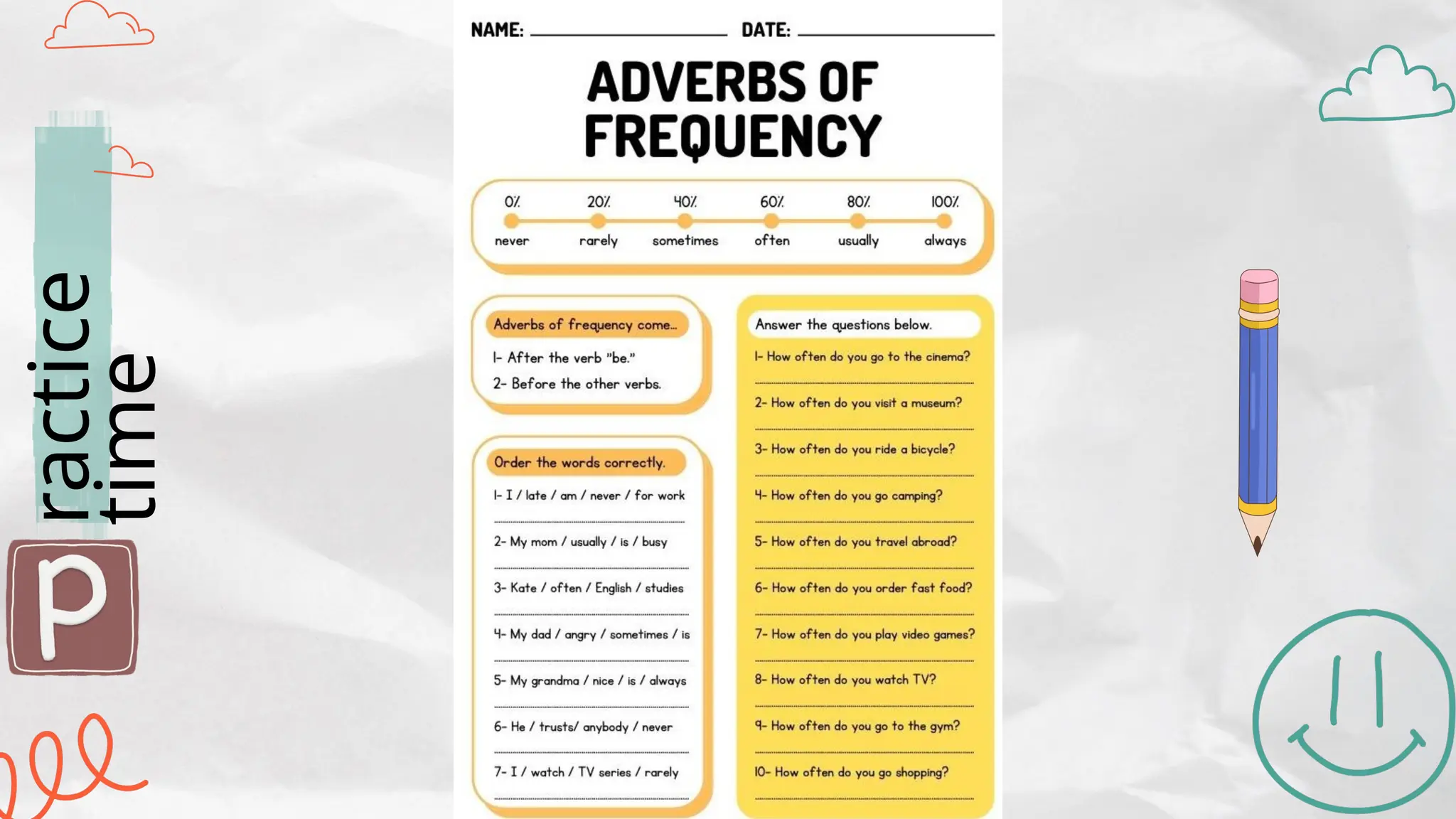 Daily routine and adverbs presentation practice | PPTX