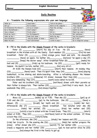 Daily routine simple present with key | DOC