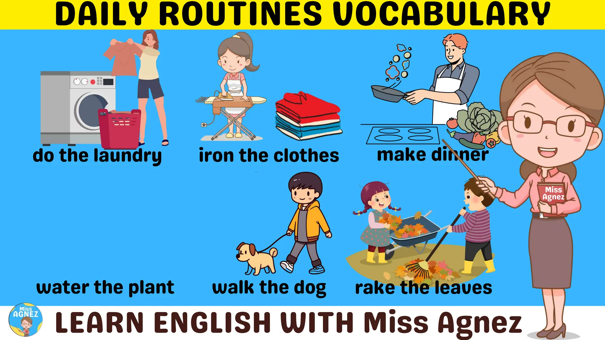 Learn Daily Routines Verbs Vocabulary with Pictures and Sentence ...