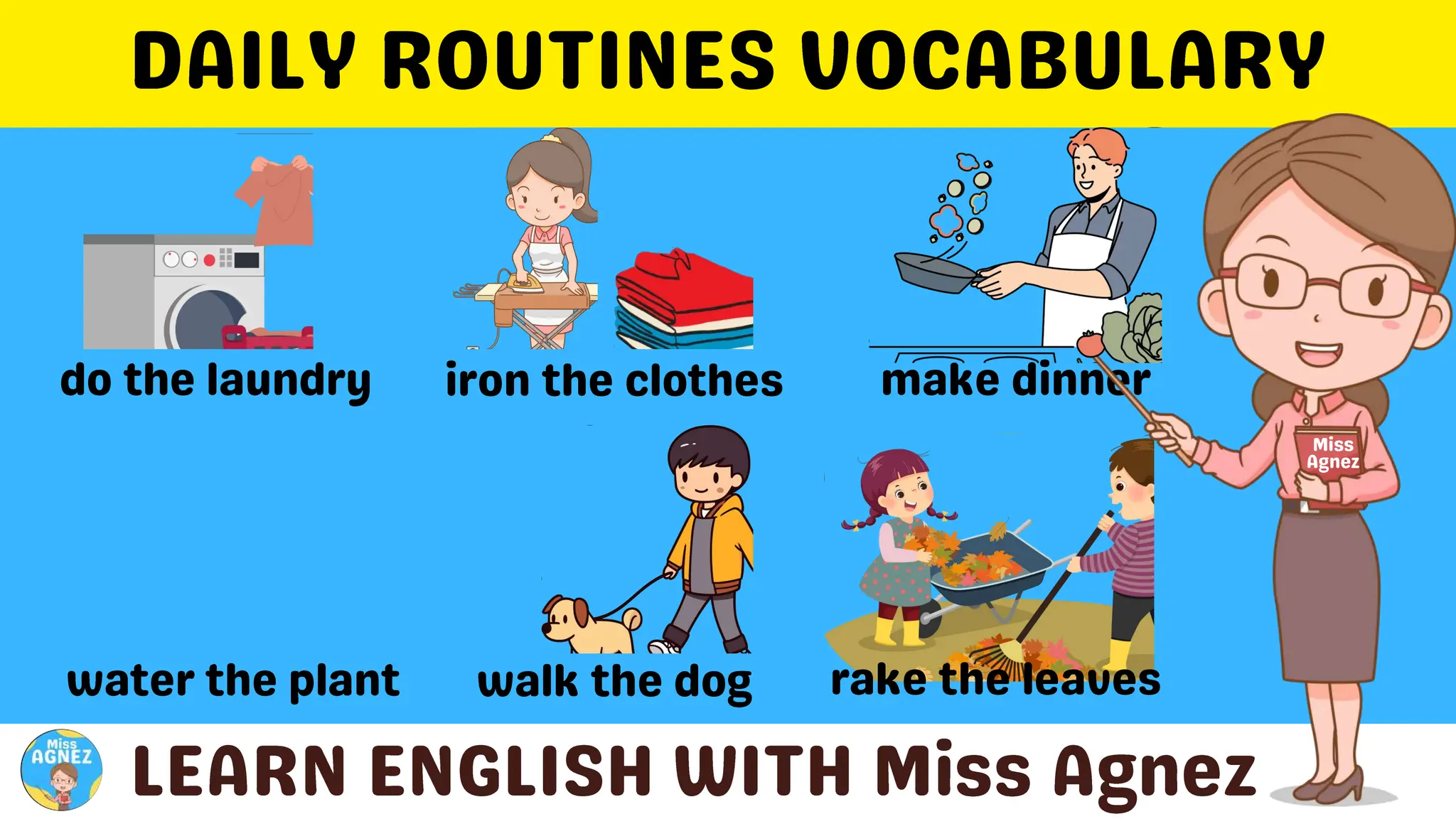 Learn Daily Routines Verbs Vocabulary with Pictures and Sentence ...