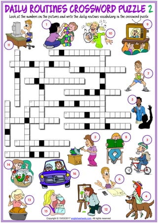 Daily routines vocabulary esl crossword puzzle worksheets for kids | PDF