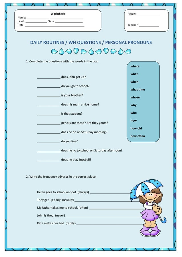 Daily routines wh questions personal pronouns | DOC | Educational ...