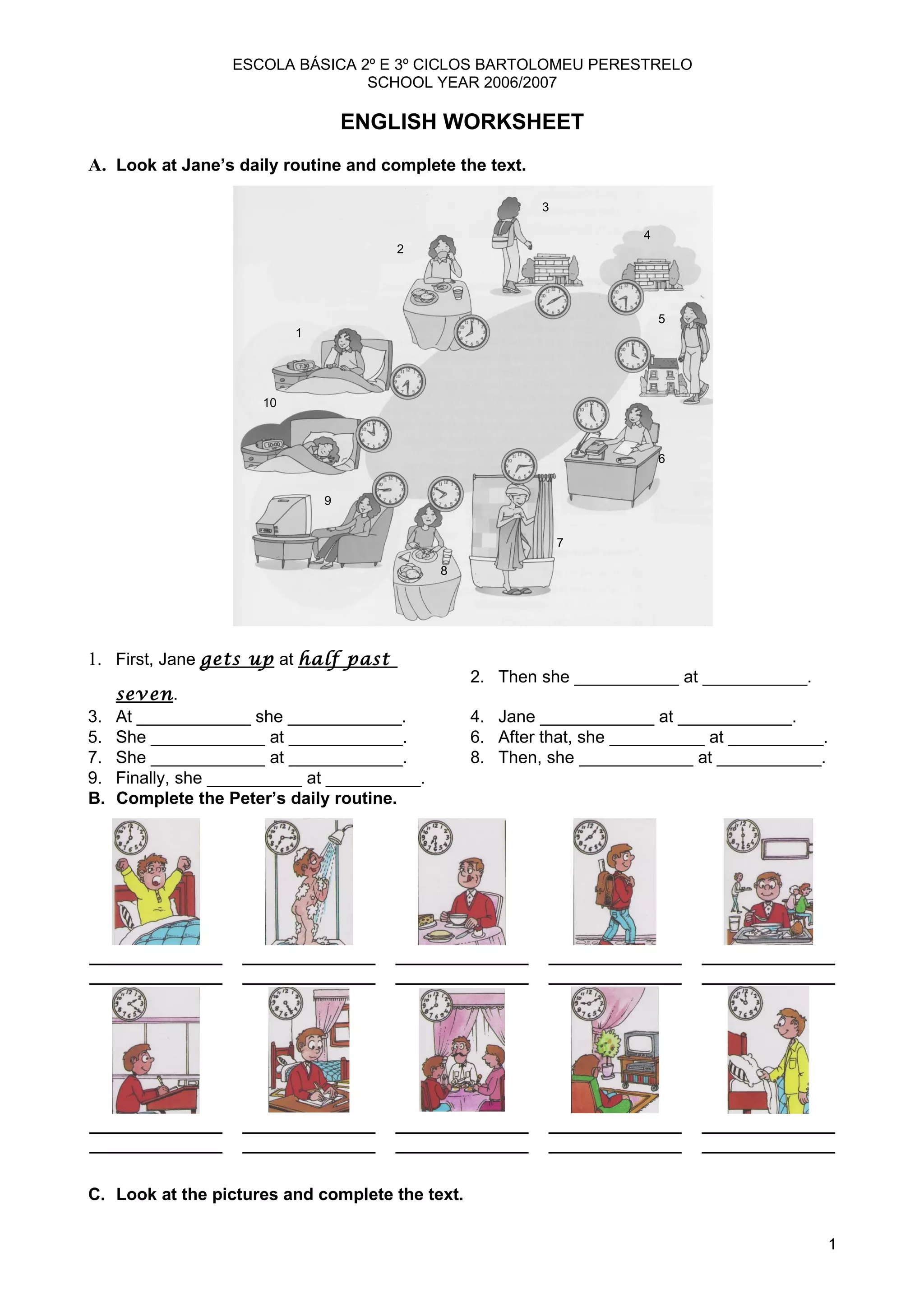Daily routine + telling the time | DOC