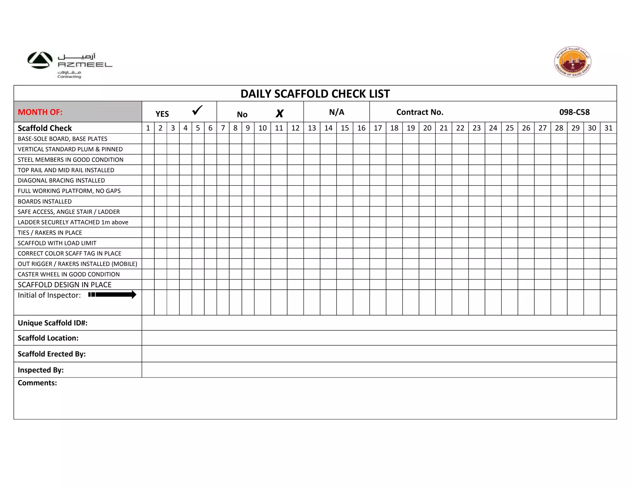 Daily scaffold check list | PDF