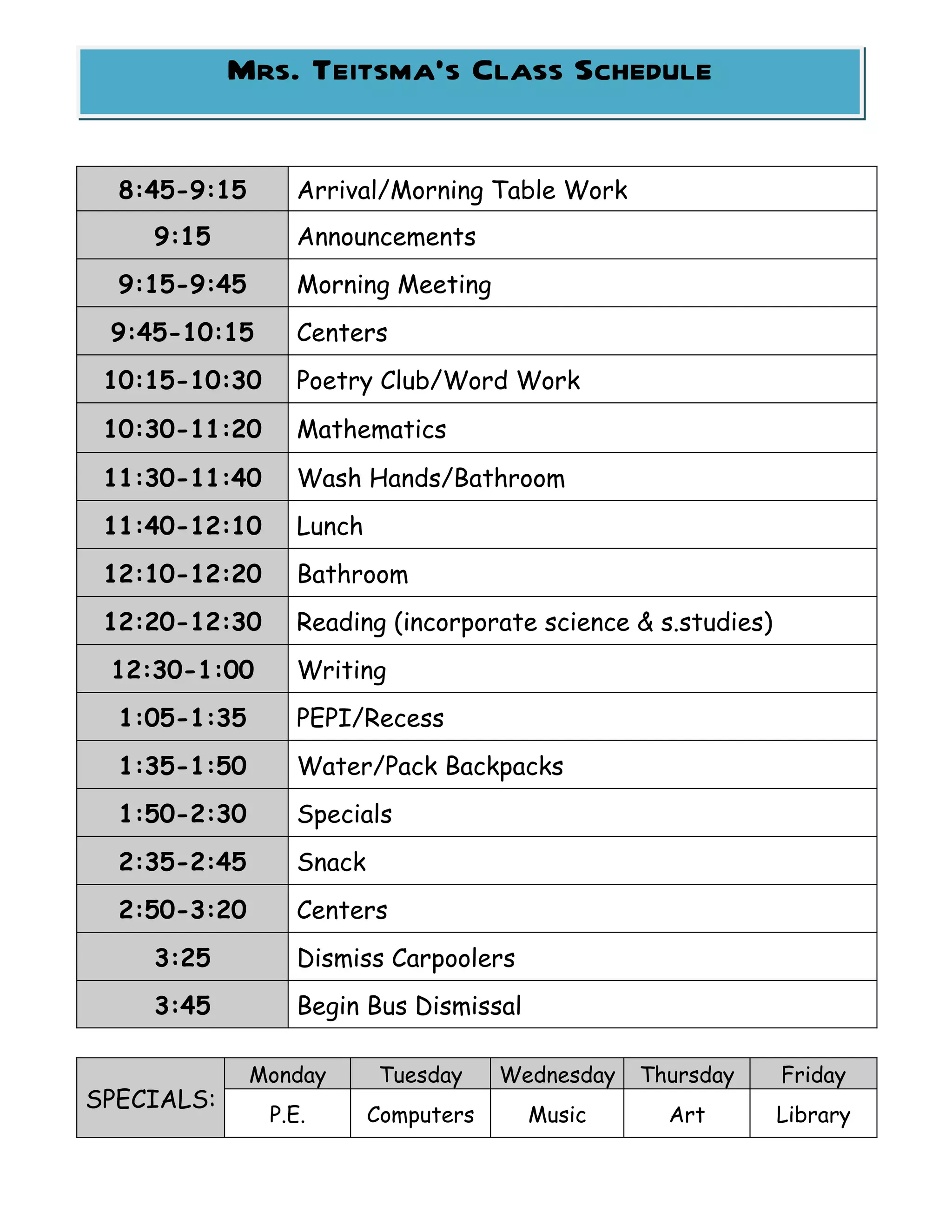Daily schedule | DOC