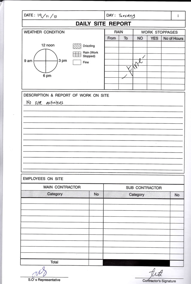 Daily site report 19112013 | PDF