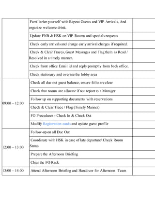 Daily task list sample for front office assistants | DOCX