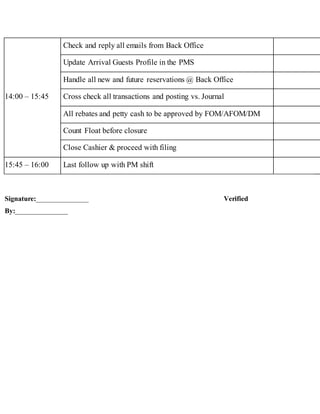Daily task list sample for front office assistants | DOCX