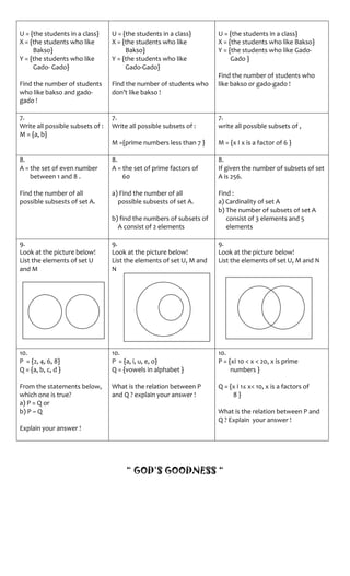 Daily test mathematics grade 7 sets part 1 | DOCX