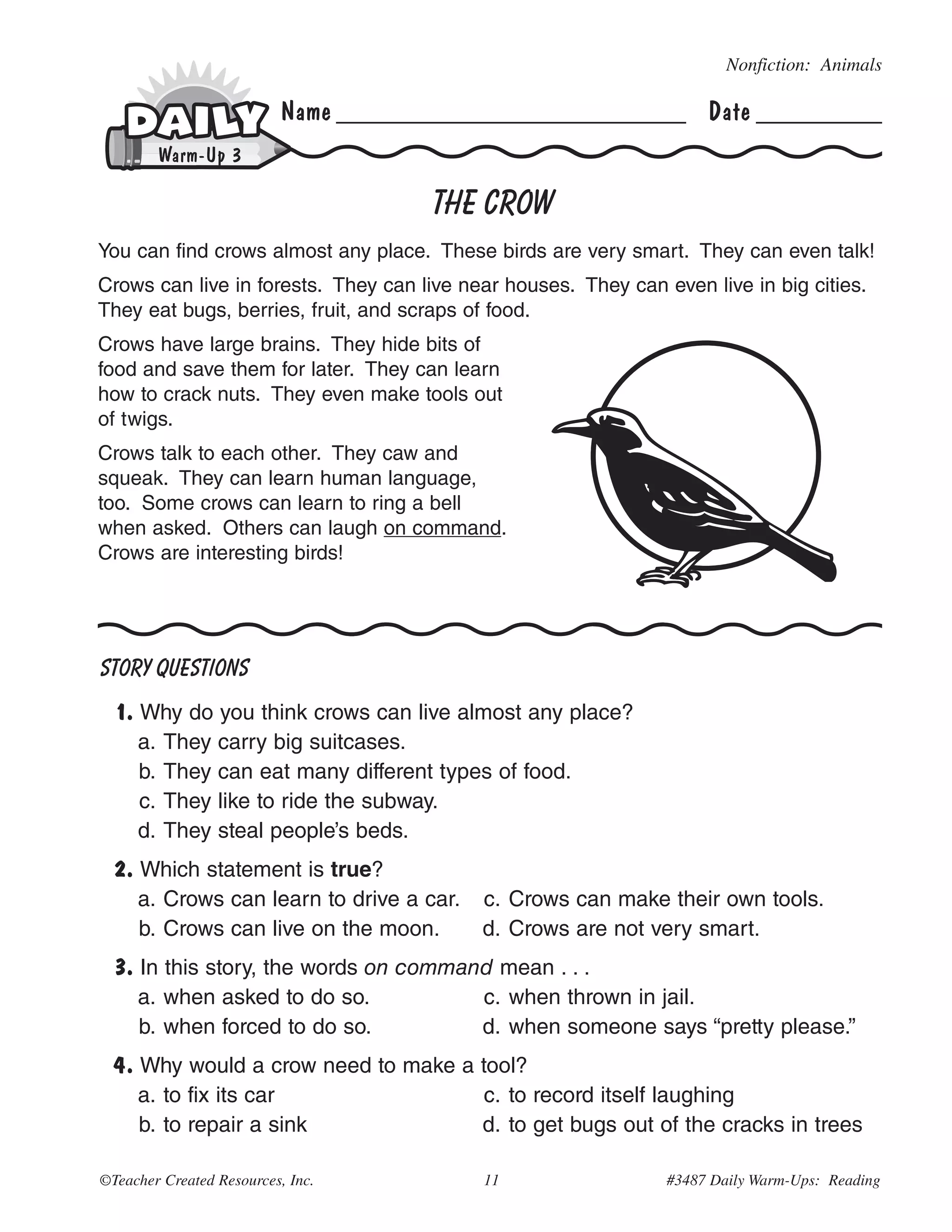 Daily Warm-ups Reading Grade 1 | PDF