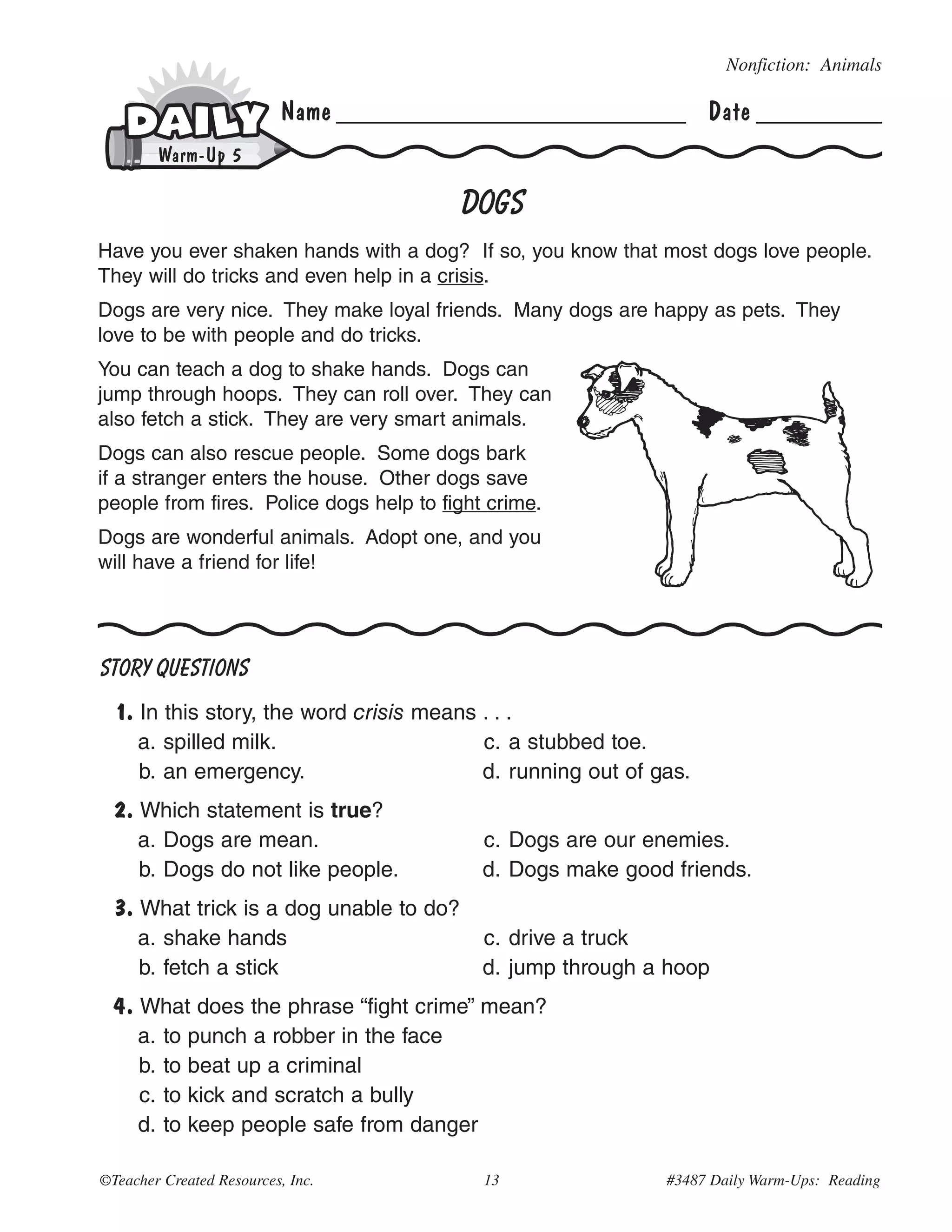 Daily Warm-ups Reading Grade 1 | PDF