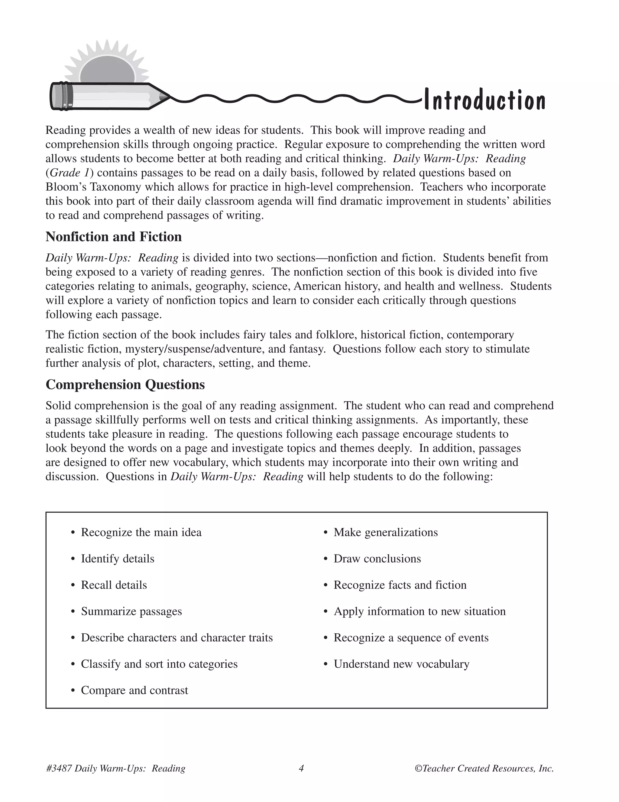 Daily Warm-ups Reading Grade 1 | PDF