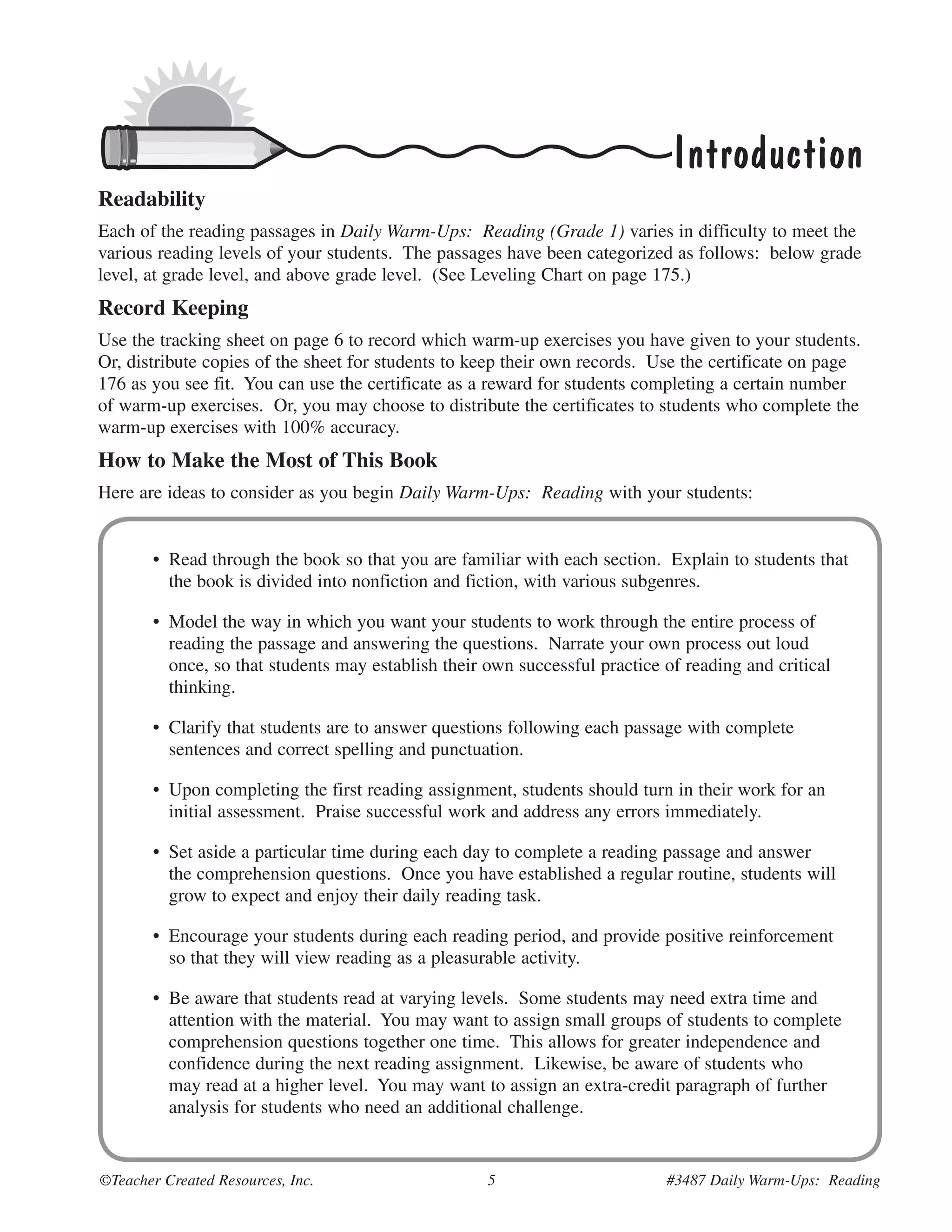 Daily Warm-ups Reading Grade 1 | PDF
