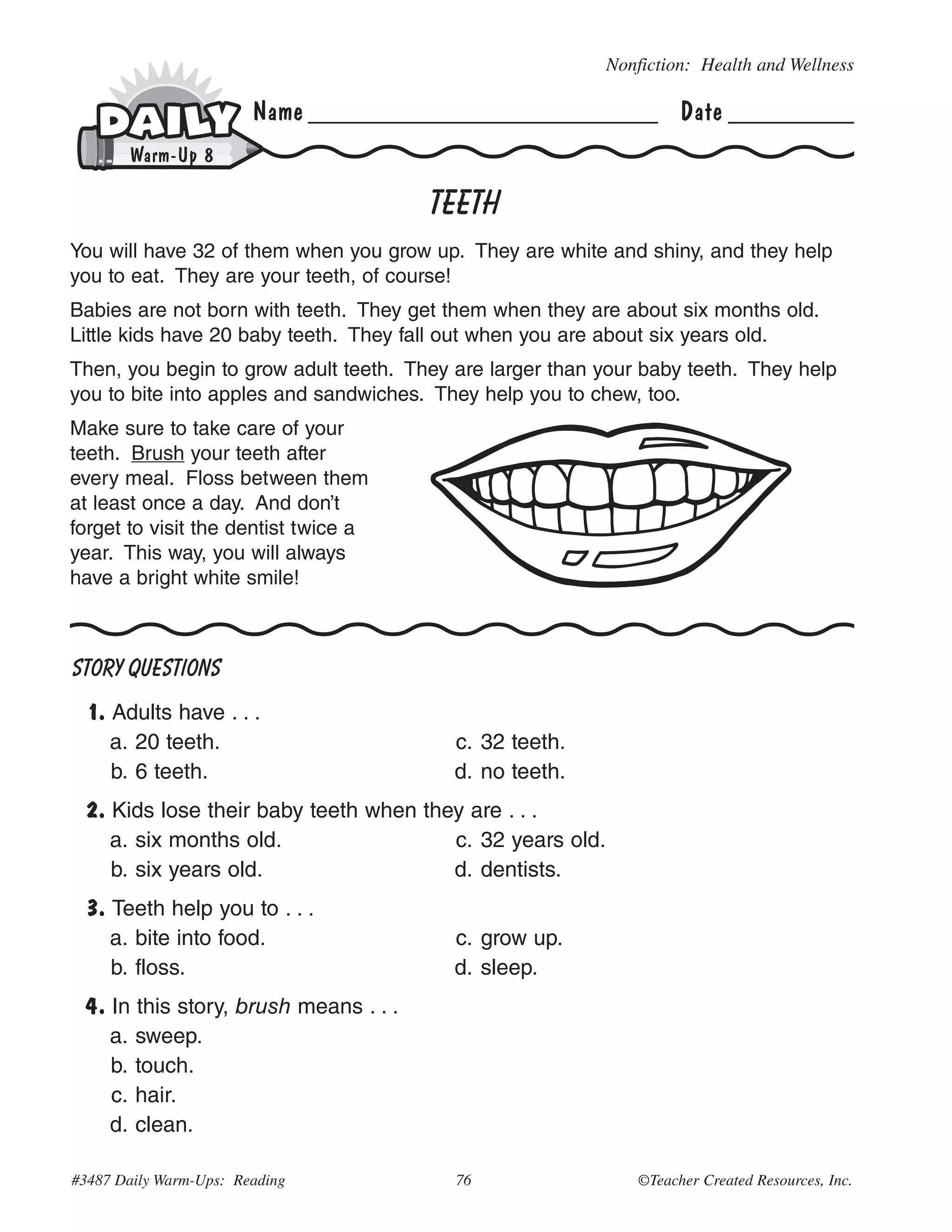 Daily Warm-ups Reading Grade 1 | PDF